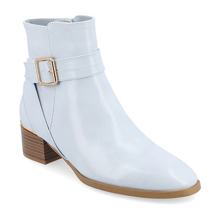 Journee Collection Womens Elley Buckle Strap Block Heel Booties - Blue
