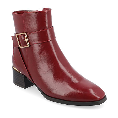 Journee Collection Womens Elley Buckle Strap Block Heel Booties - Red