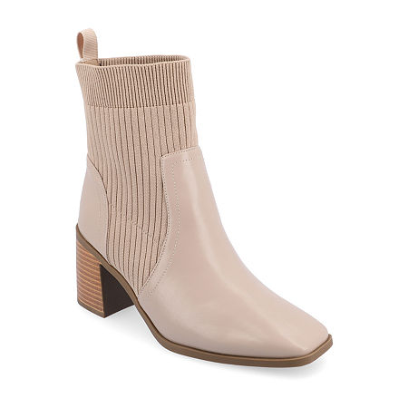 Journee Collection Womens Harlowe Chelsea Knit Block Heel Booties - Taupe