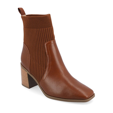 Journee Collection Womens Harlowe Chelsea Knit Block Heel Booties - Cognac