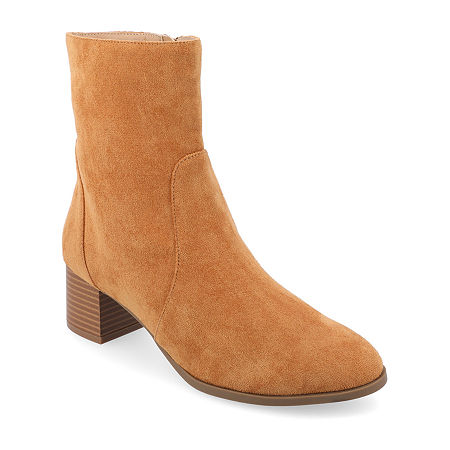 Journee Collection Womens Hayven Block Heel Almond Toe Booties - Cognac