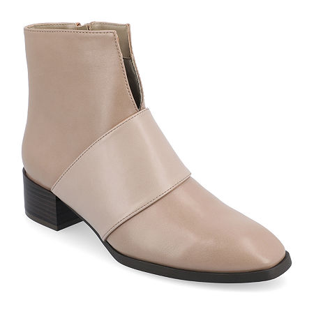 Journee Collection Womens Kyler Two Tone Block Heel Booties - Taupe