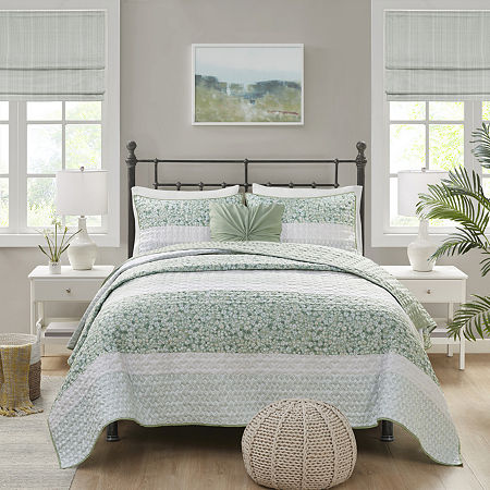Madison Park Caralie Seersucker 4 Piece Quilt Set  Full/Queen - Green