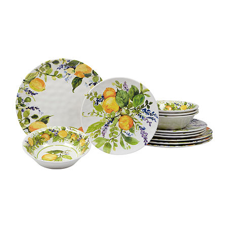 Certified Lemon Zest 12 Piece Melamine Dinnerware Set - Multicolor