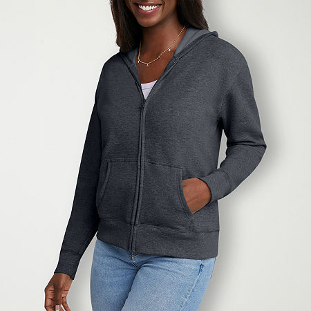 Hanes EcoSmart Womens Full-Zip Fleece Hoodie Slate Heather S