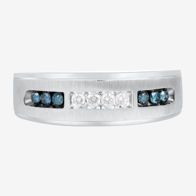 Mens 1/4 CT. T.W. Natural Blue Diamond 10K White Gold Wedding Band ...