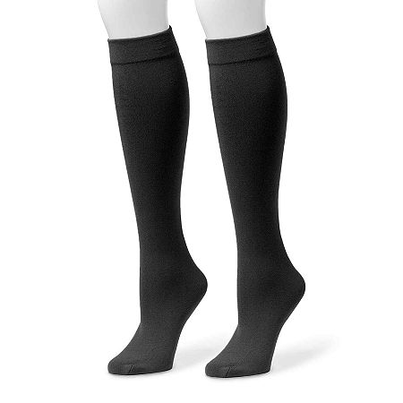 Muk Luks Womens 2 Pack Fleece Lined Knee High Socks  Blk/Dkgr  S/M - Black/black