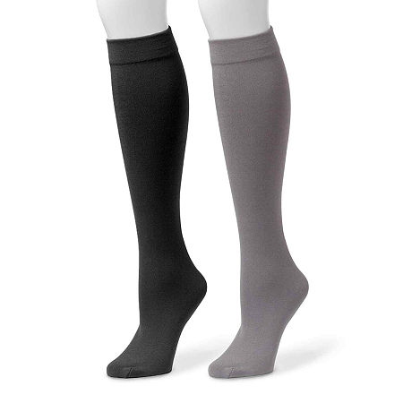 Muk Luks Womens 2 Pack Fleece Lined Knee High Socks  Blk/Dkgr  S/M - Black/dark grey