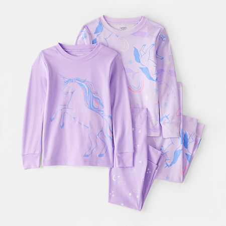 Carters Toddler Girls Unicorn-Print Snug-Fit Cotton Pajamas  4 Piece Set - Purple