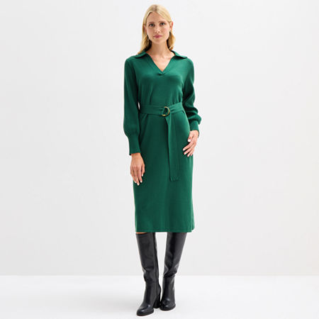 Click here for Maia Womens Long Sleeve Belted Midi Sweater Dress... prices