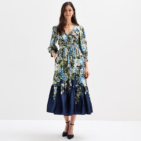 Click here for Melonie T Womens 3/4 Sleeve Floral Midi Fit + Flar... prices