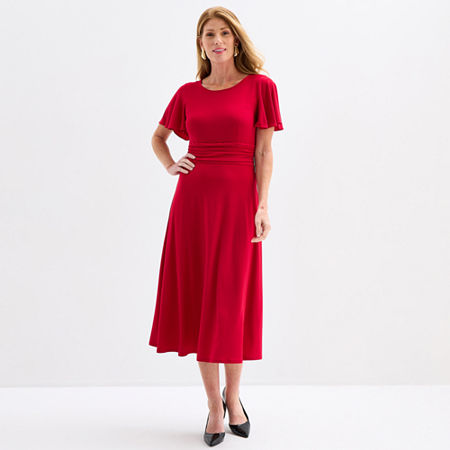 Click here for Perceptions Womens Short Sleeve Midi Fit + Flare D... prices
