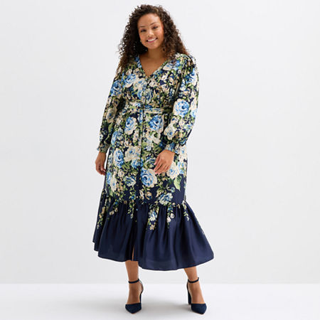 Click here for Melonie T Womens 3/4 Sleeve Floral Midi Plus Fit +... prices