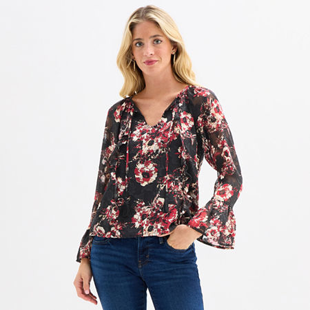 Click here for Frye and Co. Womens Split Tie Neck Long Sleeve Blo... prices