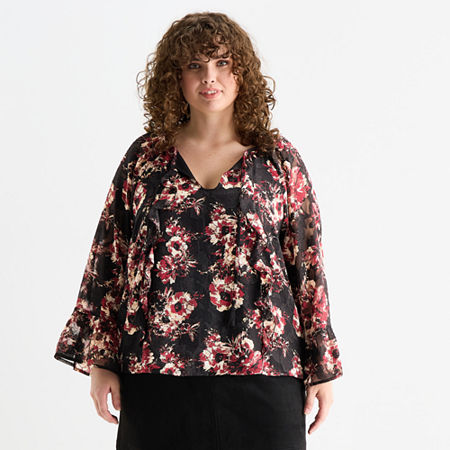 Click here for Frye and Co. Womens Split Tie Neck Long Sleeve Plu... prices