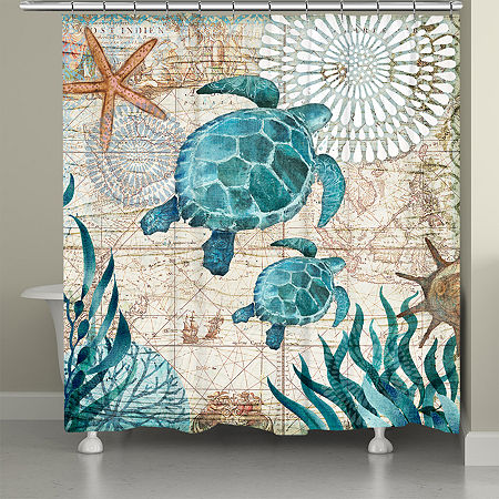 Laural Home Bay Turtles Shower Curtain  71 x 72 - Light Blue