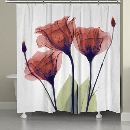 Laural Home Red Gentian X-ray Flowers Shower Curtain  71 x 72 - Red