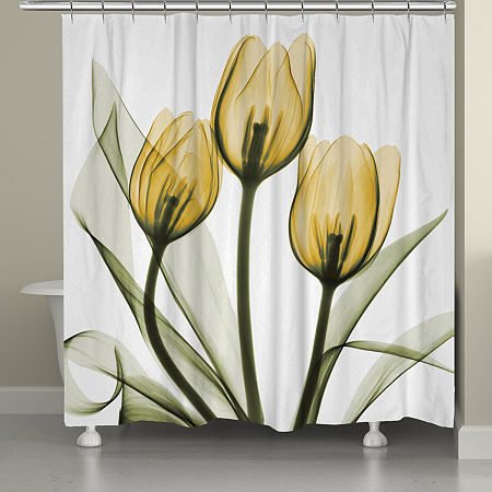 Laural Home Golden Tulips Shower Curtain  71 x 72 - Gold/tulip