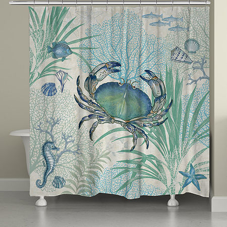 Click here for Laural Home Blue Crab Shower Curtain  One Size  Bl... prices