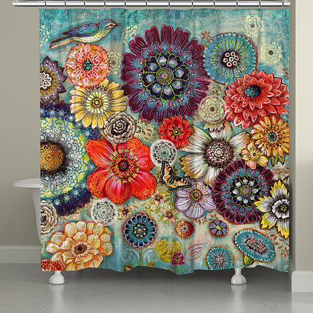 Laural Home Blue Bird Boho Shower Curtain  71 x 72 - Turquoise