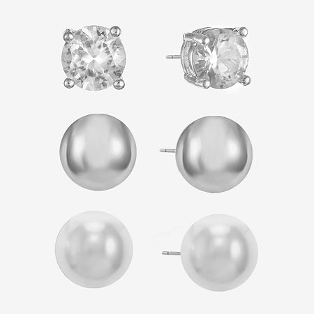 Click here for Monet Simulated Pearl and Crystal Silver-Tone 3 pr... prices
