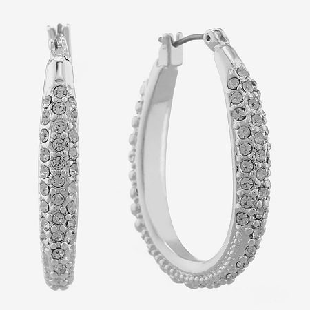Click here for Monet Silver-Tone Crystal Oval Hoop Earrings  One... prices