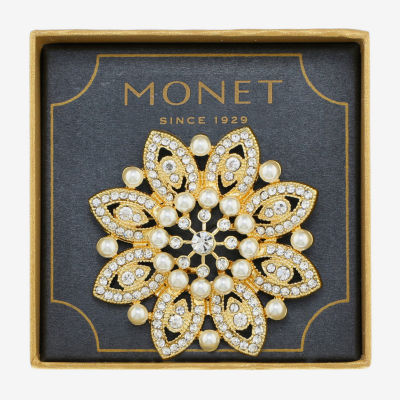 Monet® Gold-Tone Crystal and Simulated Pearl Snowflake Pin, Color ...