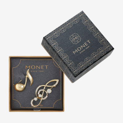 Monet Jewelry Gold Tone Music Notes Pin, Color: Clear - JCPenney