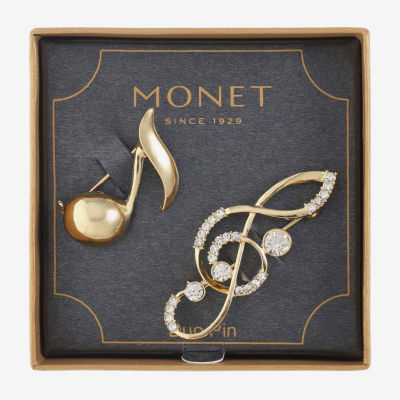 Monet Jewelry Gold Tone Music Notes Pin, Color: Clear - JCPenney