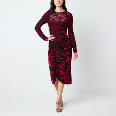 Worthington Womens Long Sleeve Ruched Dress, Color: Red Black - JCPenney
