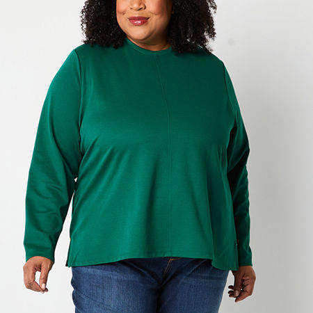 Liz Claiborne Womens Plus Crew Neck Long Sleeve Blouse  2x  Green