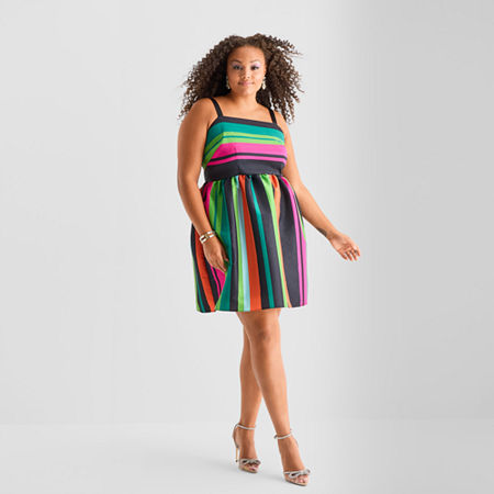 Click here for Bob Mackie Womens Plus Sleeveless Striped Fit + Fl... prices