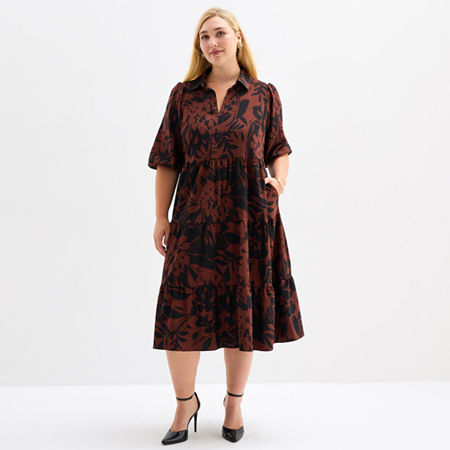 Click here for 52seven Womens Plus 3/4 Sleeve Midi Floral Shift D... prices