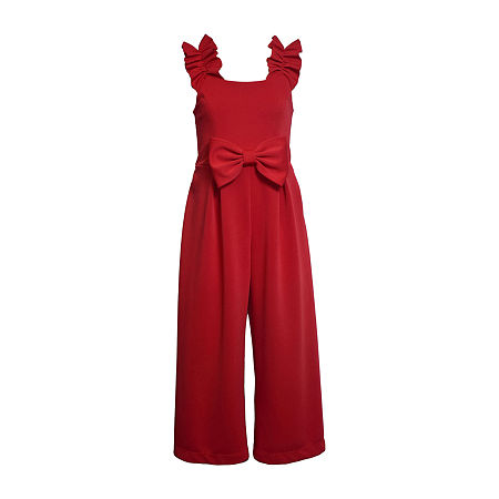 Bonnie Jean Girls 7-16 Ruffled Scuba Jumpsuit - Red