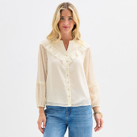 Click here for Frye and Co. Womens Split Crew Neck Long Sleeve Bl... prices