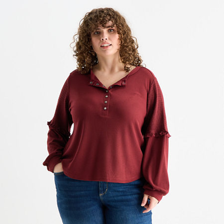 Click here for Frye and Co. Womens Y Neck Long Sleeve Plus T-Shir... prices