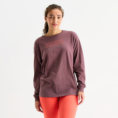 Xersion Womens Round Neck Long Sleeve Graphic Active T-Shirt  Medium  Brown