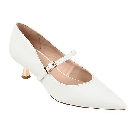 Journee Collection Womens Manza Pointed Toe Mary Jane Kitten Heel Pumps - White