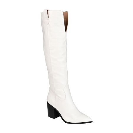 Journee Collection Womens Therese Wide Calf Block Heel Knee High Dress Boots - Bone