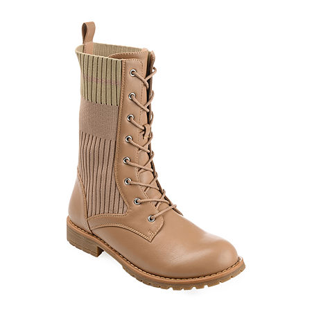 Journee Collection Womens Melei Knit Lace Up Lug Sole Combat Boots - Beige