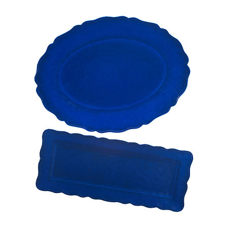 Certified International Blue Indigo Crackle 2 Pc Platter Set  Service For 2 - Miscellaneous