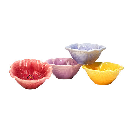 Certified International Hummingbirds Set of 4 3-d Floral Ice Cream Bowls  4 Asst - Miscellaneous