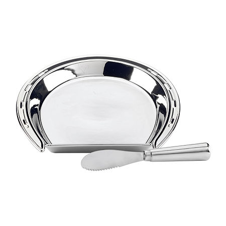 Certified International Derby Day at the Races Silver Plated 3-d Horseshoe Cheese Plate with Knife - Miscellaneous