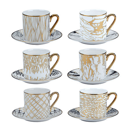 Certified International Matrix Espresso Cups & Saucers Set  Service for 6 - Gold