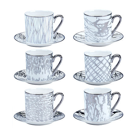 Certified International Matrix Espresso Cups & Saucers Set  Service for 6 - Silver