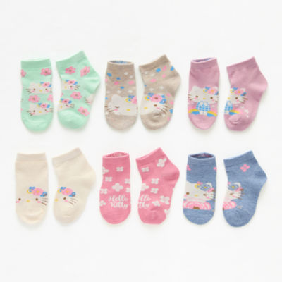 Toddler Girls Multi-Pack 6 Pair Hello Kitty Quarter Ankle Socks, Color ...