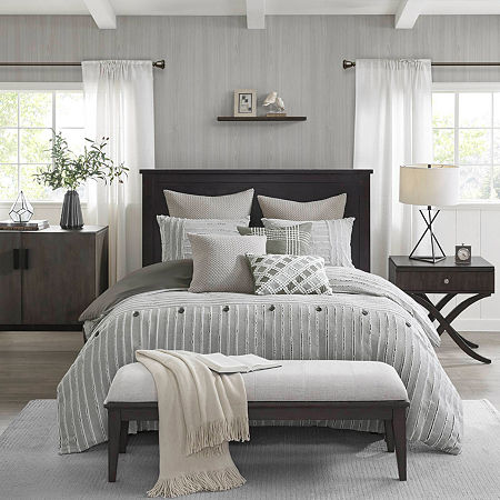 Madison Park Signature Essence Clipped Jacquard 9-Pc.Comforter Set  Queen - Gray