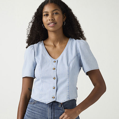 Click here for Levis Womens Moxie Cotton Short-Sleeve Denim Blous... prices