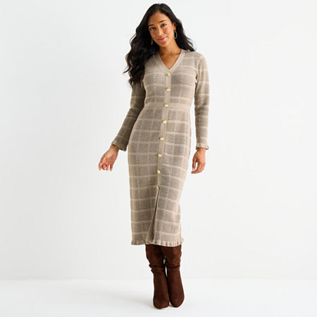 Click here for 52seven Womens Long Sleeve Plaid Midi Sweater Dres... prices