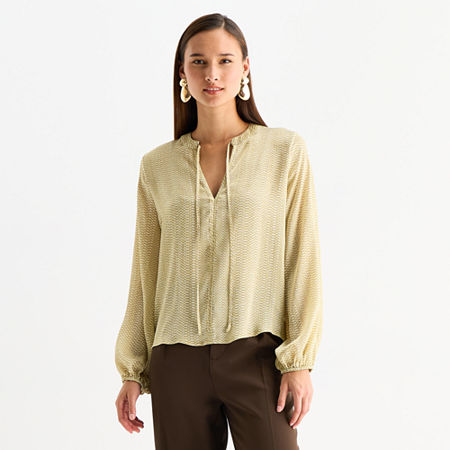 Click here for Worthington Womens Split Crew Neck Long Sleeve Blo... prices